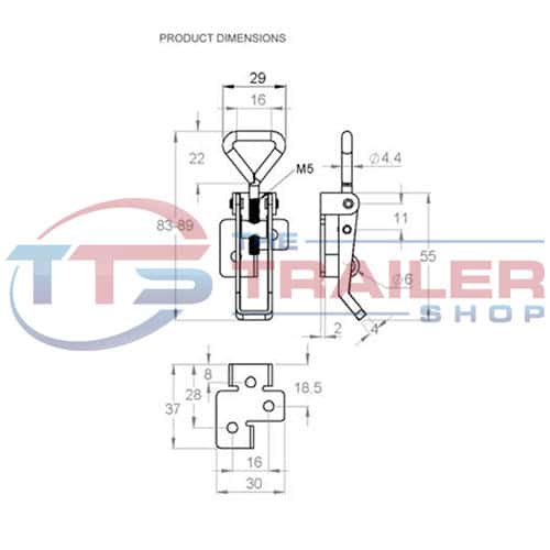 Over Centre Latch & Hook Zinc Plated - Small - The Trailer Shop