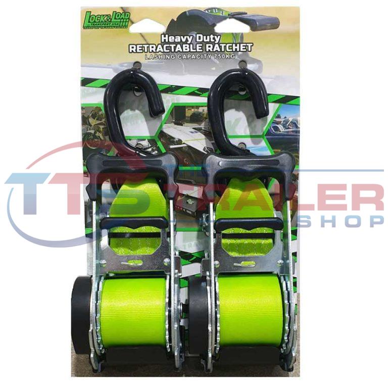 Lock & Load Retractable Ratchet Straps 50mm 2 pack - The Trailer Shop